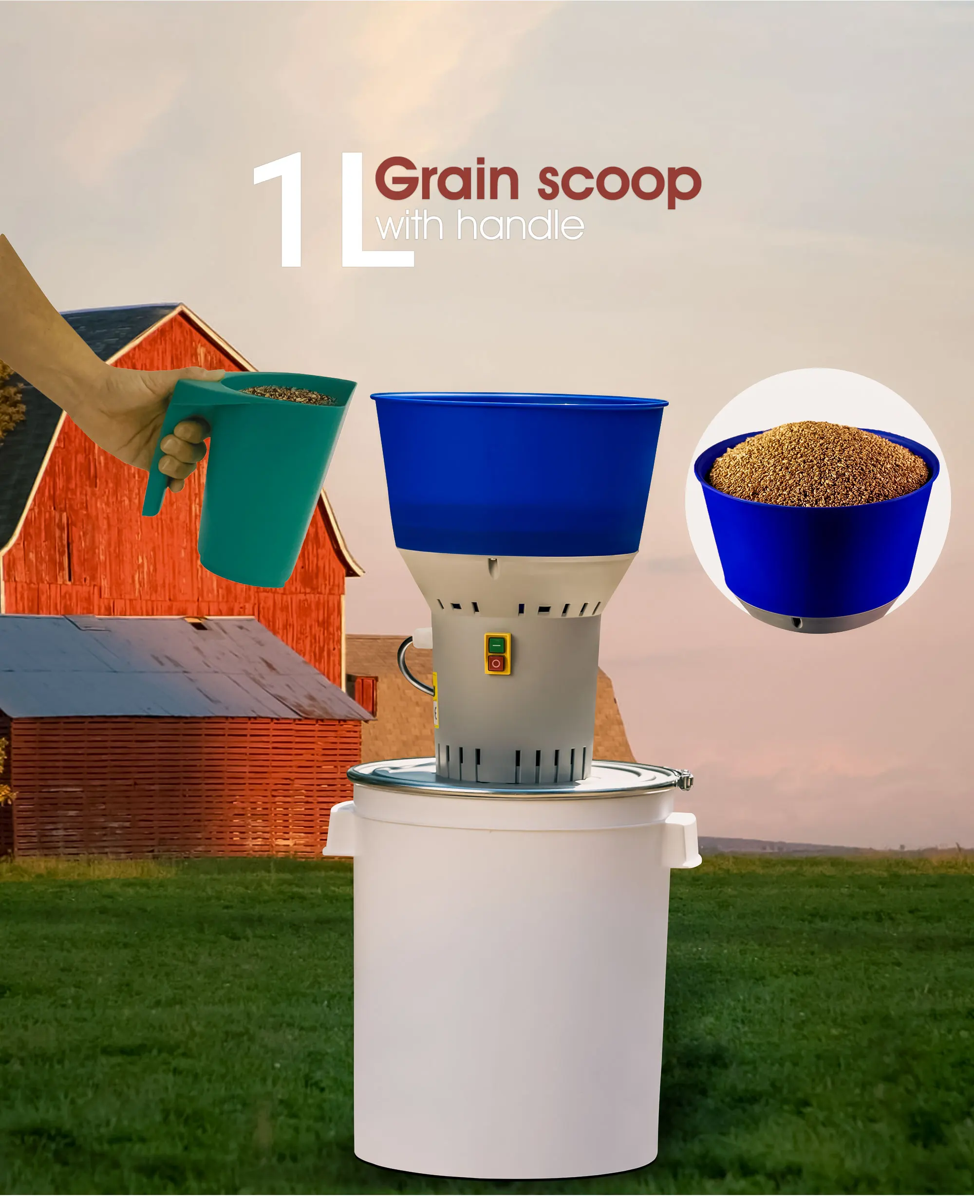 1L Grain Scoop with Handle - Efficient Animal Feed Measurement