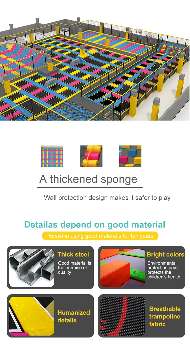 Large Indoor Multi-sport Trampoline Park with Climbing Wall, Flying Slide, Ninja Expansion, Foam ...