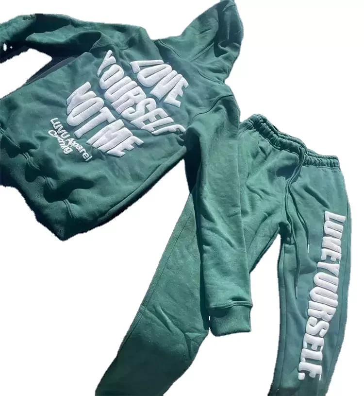 Custom 3d Puff Print Premium Sweatpants And Hoodie Tracksuit Set Men ...