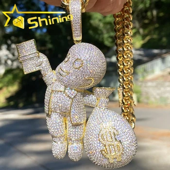 Custom Luxury Iced Out Jewelry Little Boy With Money Bag Pendant Pass ...