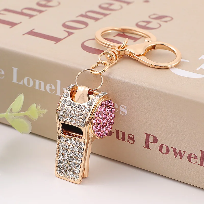Trendy Safety Whistle Key Chains with Diamond Rhinestones