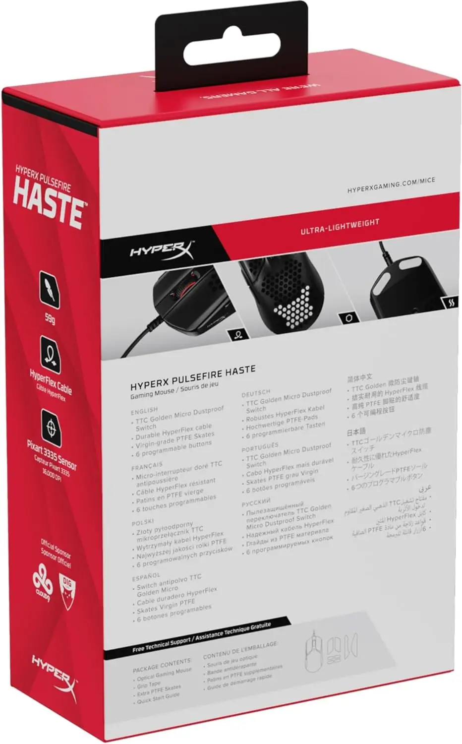 HyperX Pulsefire Haste Gaming Mouse Ultra-Lightweight 59g Honeycomb Shell Hex Design RGB ...