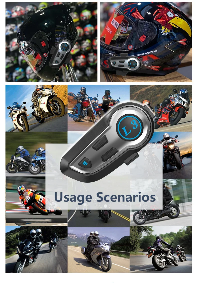 OEM L3 Waterproof Motor Helmet Walkie Talkie Ski Intercom