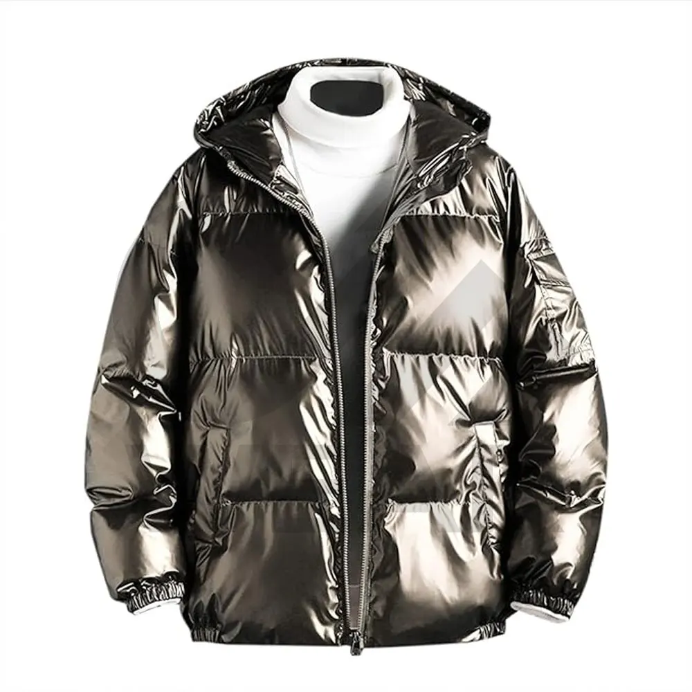 Mens Shiny Puffer Jacket Black Bubble Winter Warm Waterproof Packable ...