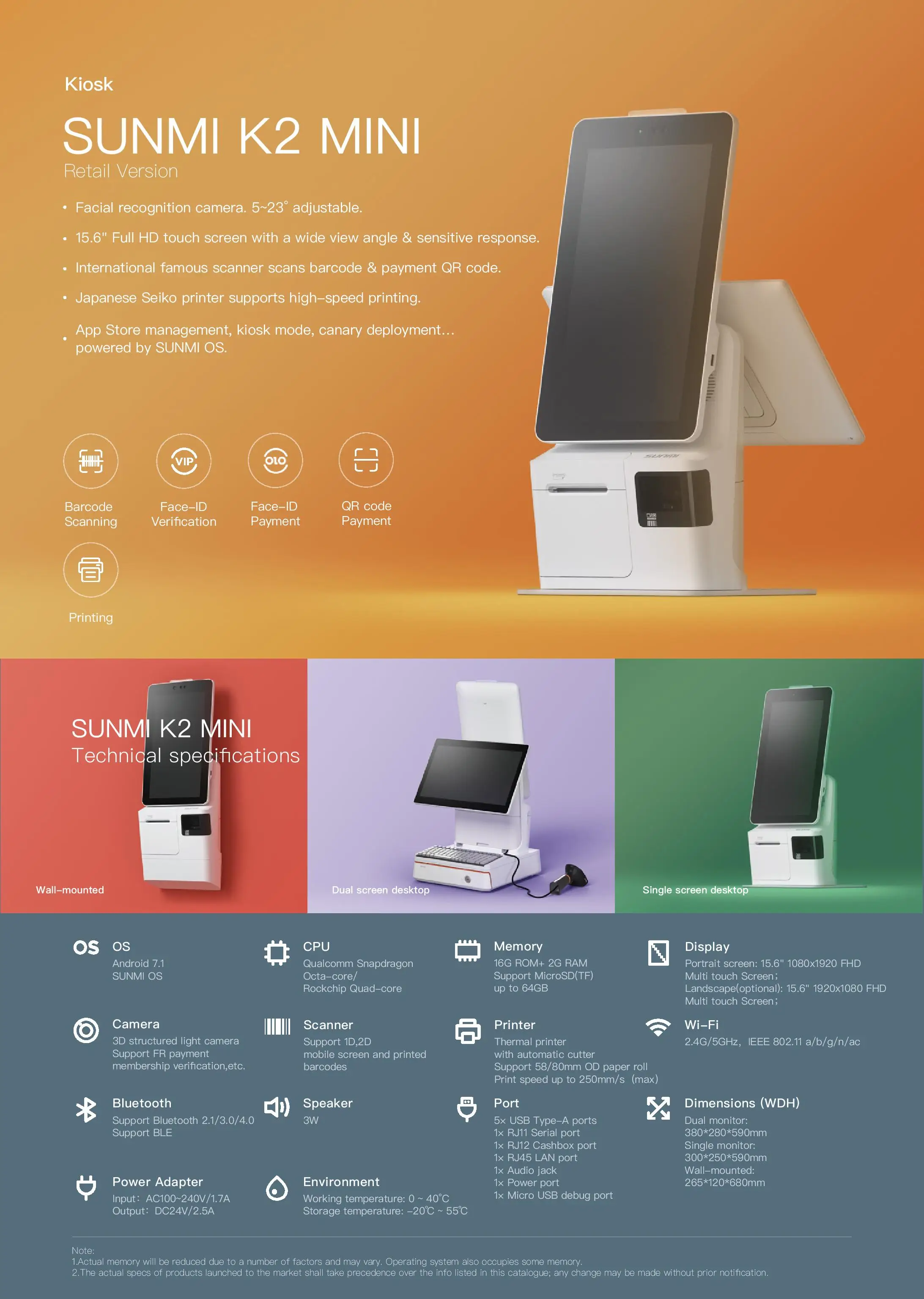 K2 Mini - Android Self-service Terminal With A Large Display,1d-2d Barcodes,Integrated 80 Mm ...