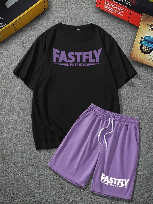 Summer Solid Printing Trend Men's Street Fashion Casual Slim Shorts Set ...