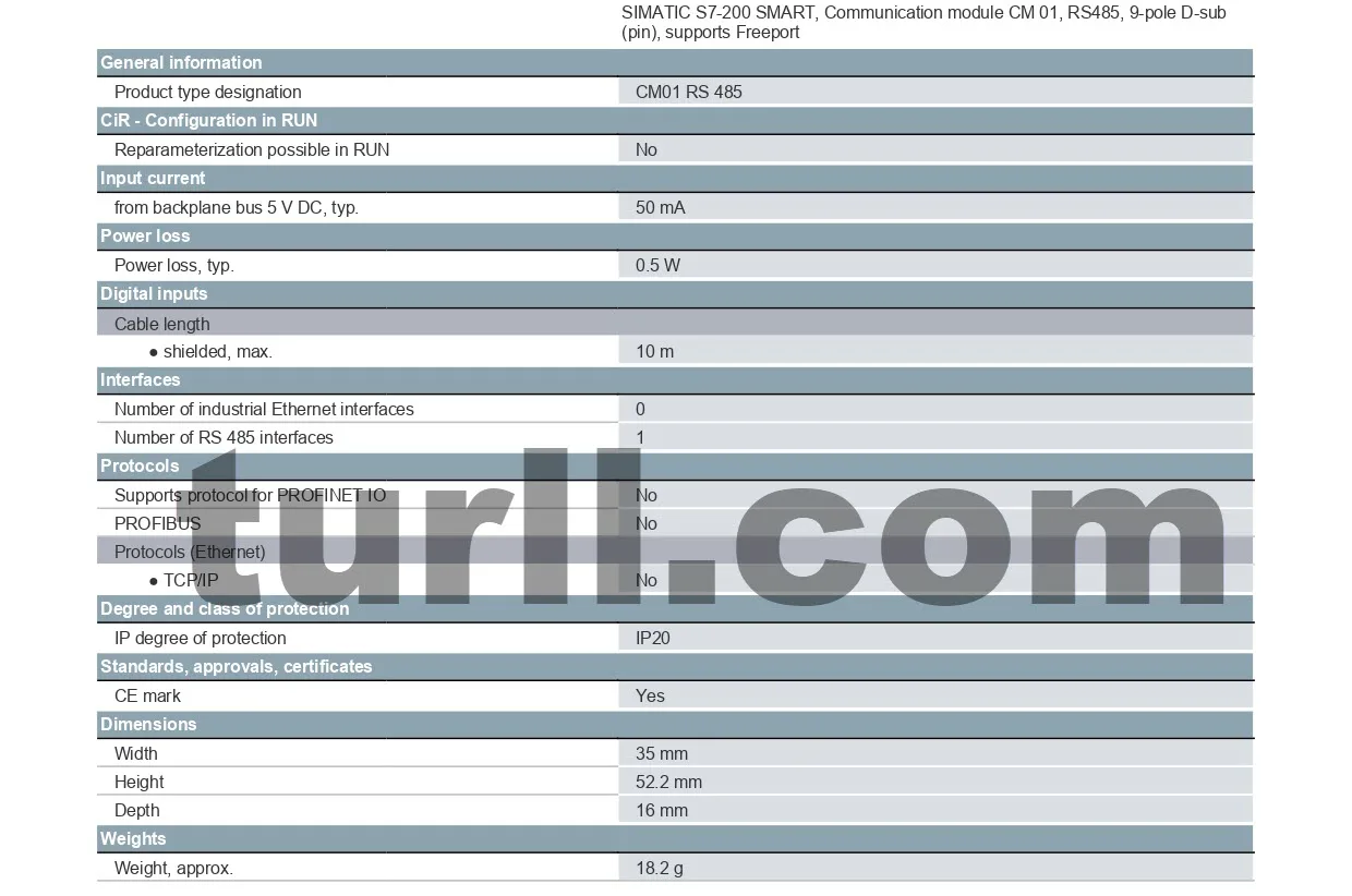Siemens Simatic S7-200 Smart Communication Module Cm 01 Rs485 9-pole D ...