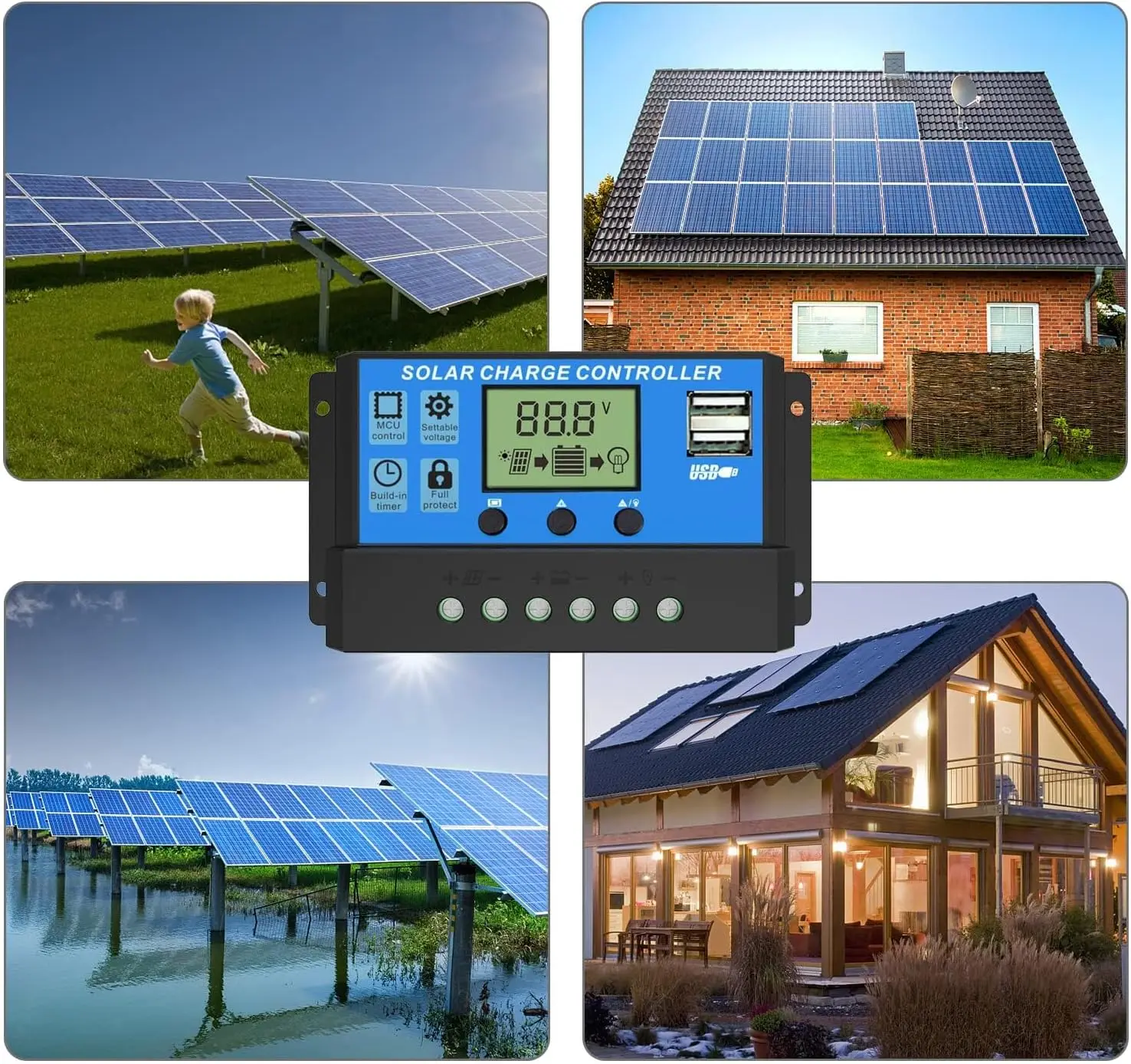 20A Solar Charge Controller 12V/24V Solar Panel Battery Intelligent ...
