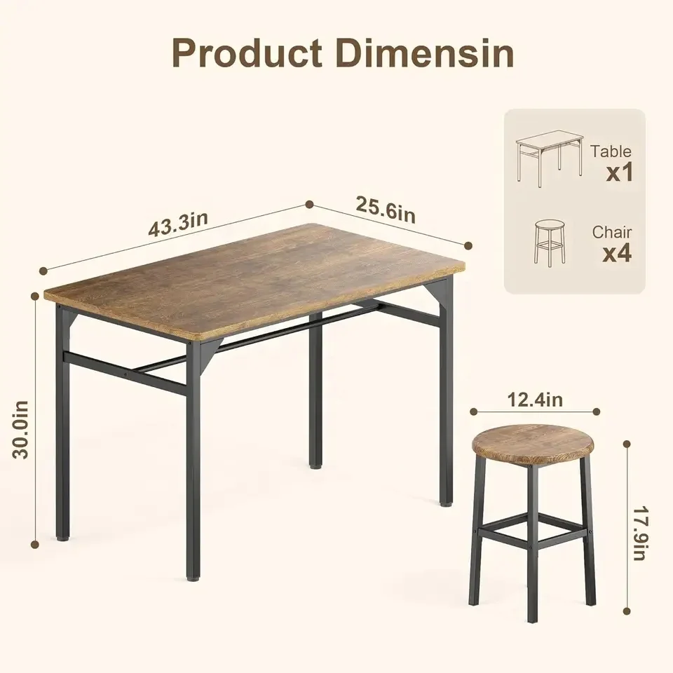 Customized Wood Dining Table For 5 People Rectangle Rubber Wood Table ...