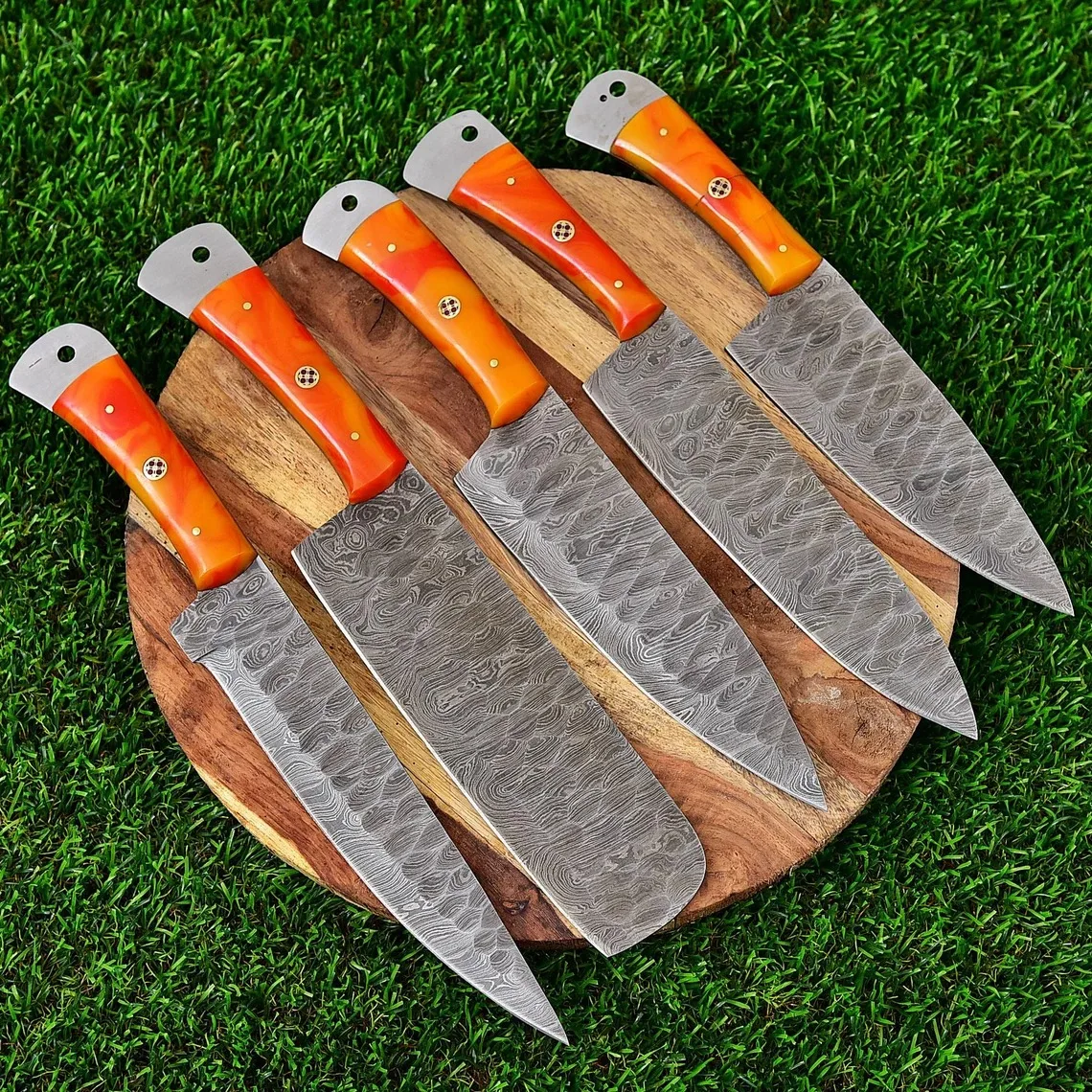 Custom Made Damascus Kitchen Chef Knives Set Razor Sharp Damascus ...