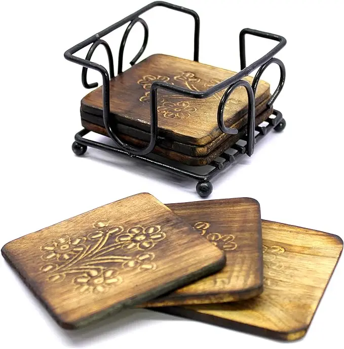 Wooden Tea Coffee Coasters/rustic Vintage Look Coasters Set With ...