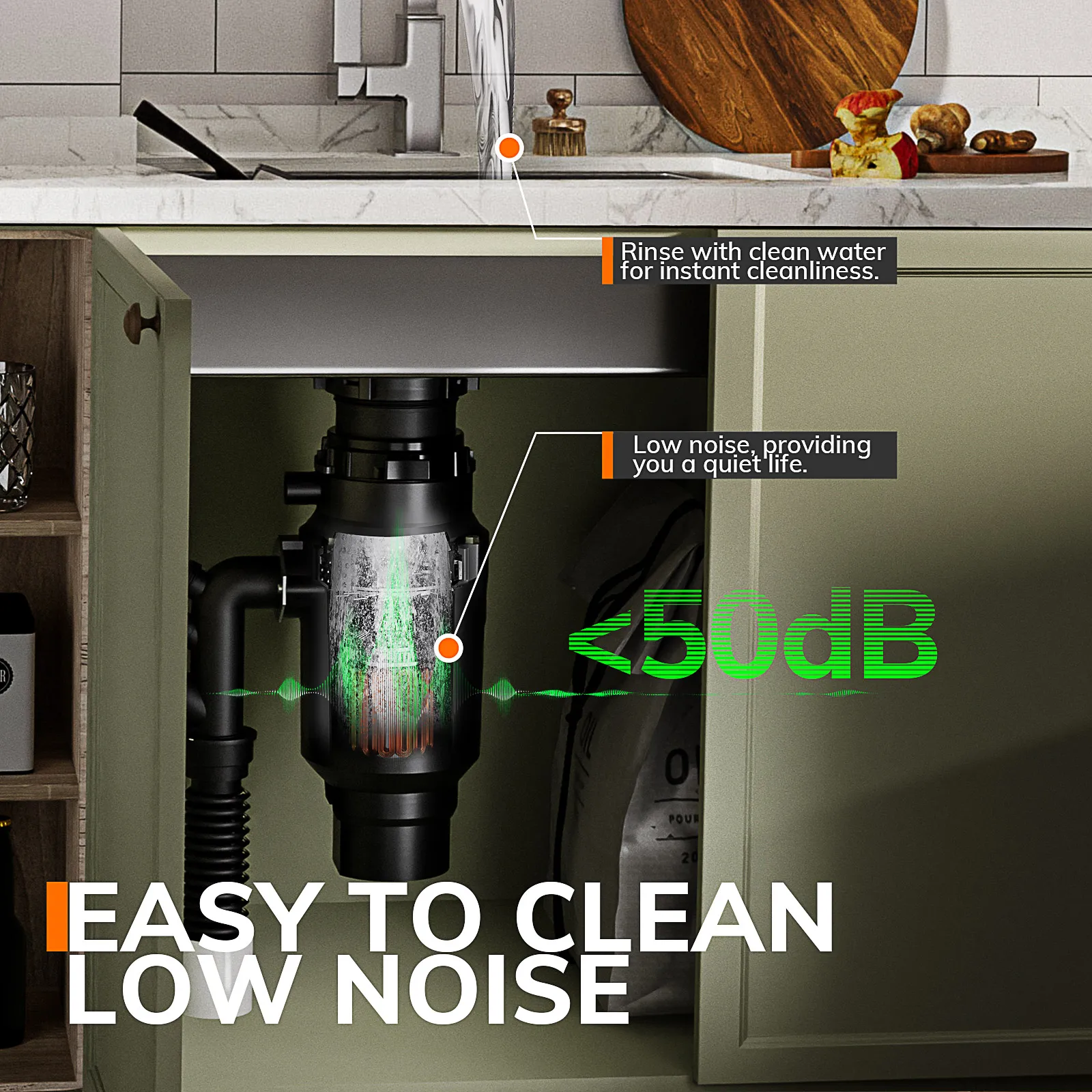 Quiet Food Waste Disposer - Efficient & Easy Install