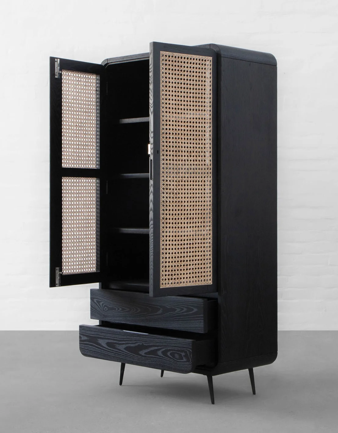 Wooden Canning Wardrobe Solid Wood Rattan Wardrobe Bedroom Light Luxury ...