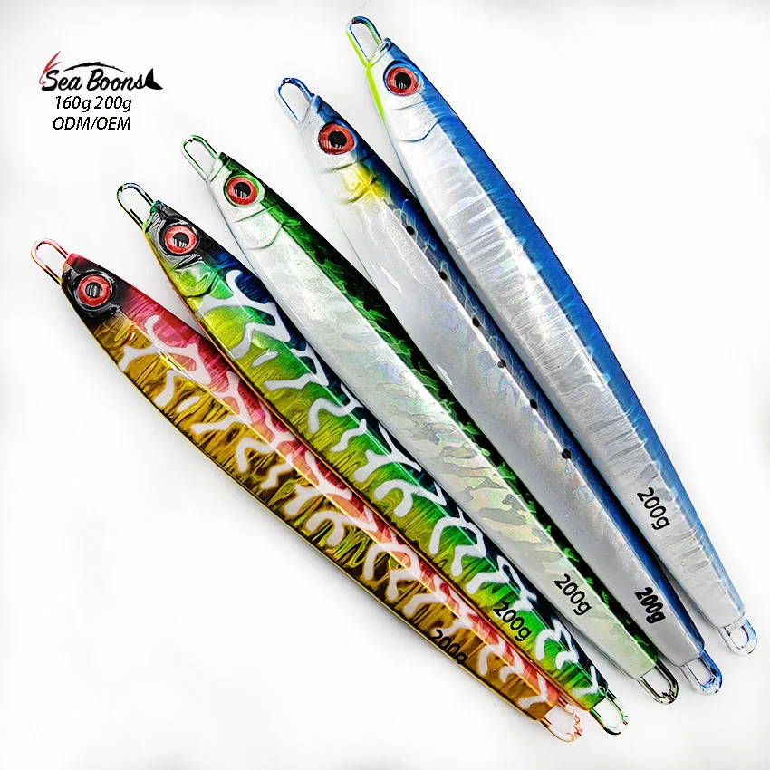 160g 200g Saltwater Assist Hook Fishing Metal Jiging Head With Spinner Blade Fast Slow Fall ...