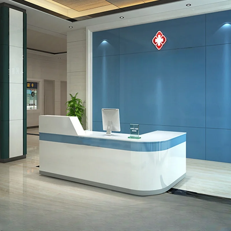 Luxury curved Reception Counter Wooden white Reception Desk for clinic ...