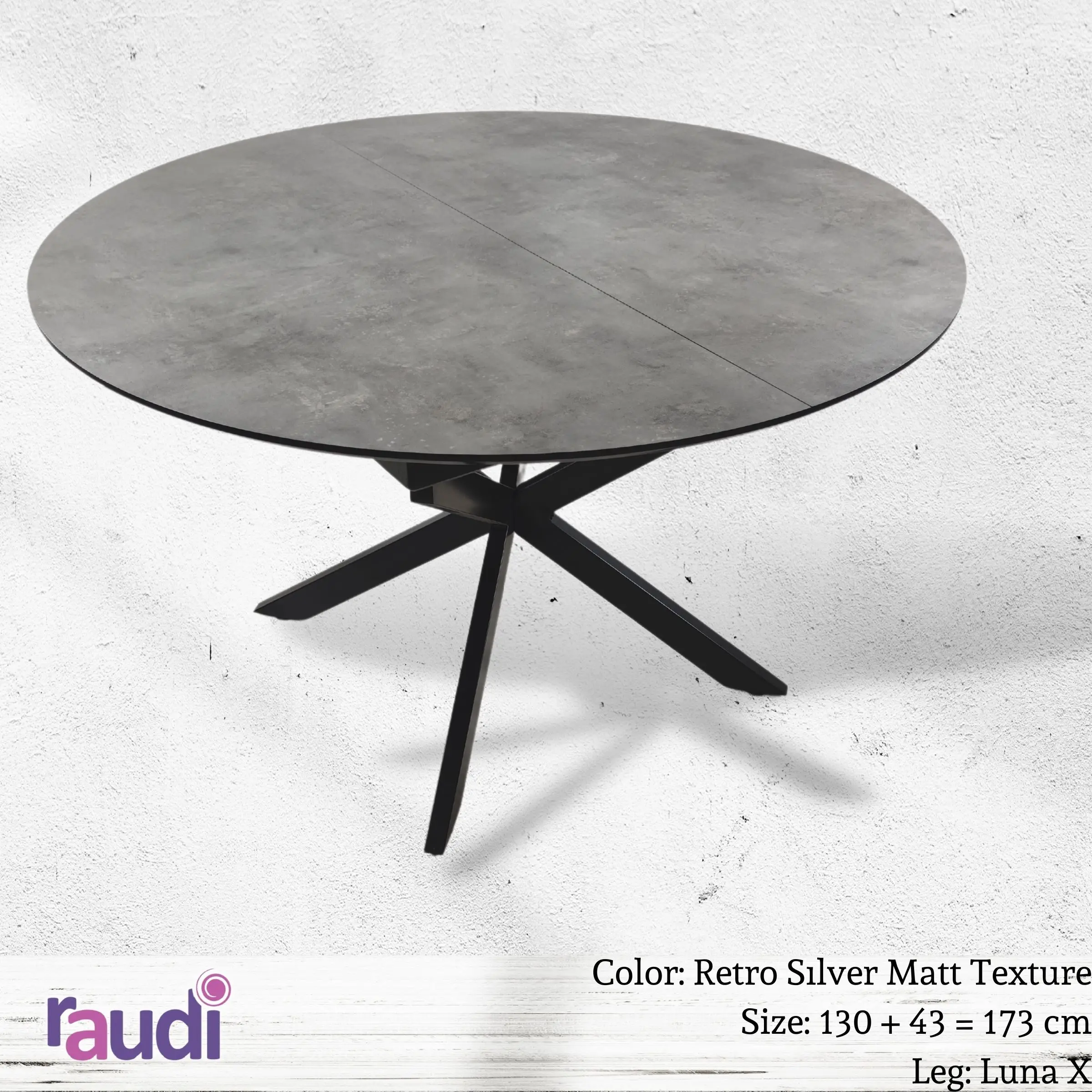 Expandable Design Round Dining Table Metal Legs Concrete Matt Pattern ...