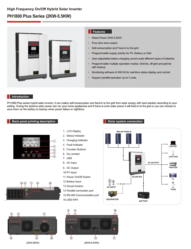 Must Ph1800 Plus Series 5kw Inverters Parallel 5kw Hybrid Connection ...