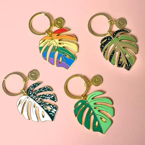Variegated Monstera Thai Constellation Keychain Gold Copper Metal Green ...