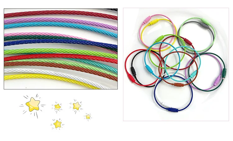 Colorful Screw Locking Stainless Steel Wire Car Keychain Cable Rope Key ...