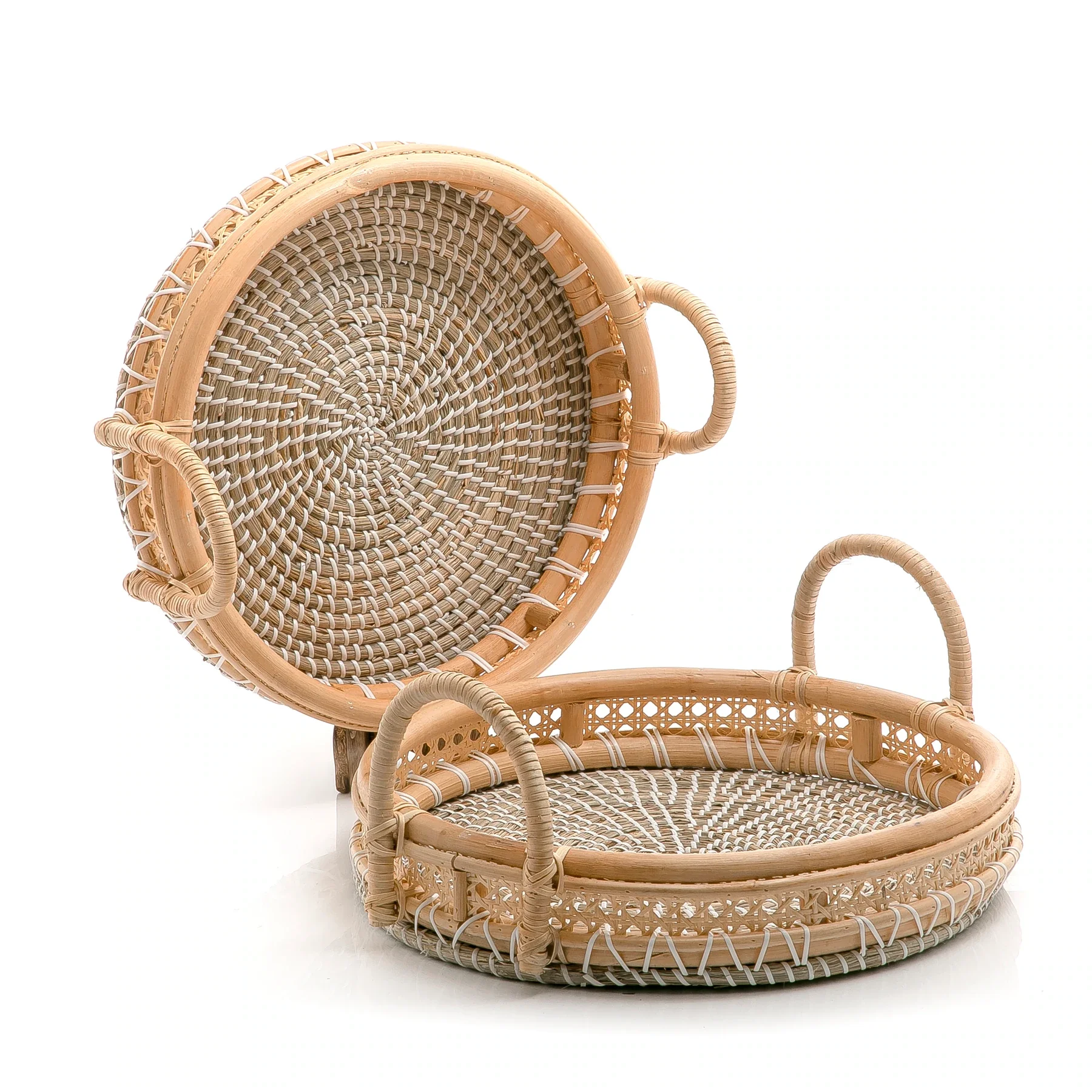 Basic Design Rectangle Rattan Tray With Small Rim and Handles Handwoven ...