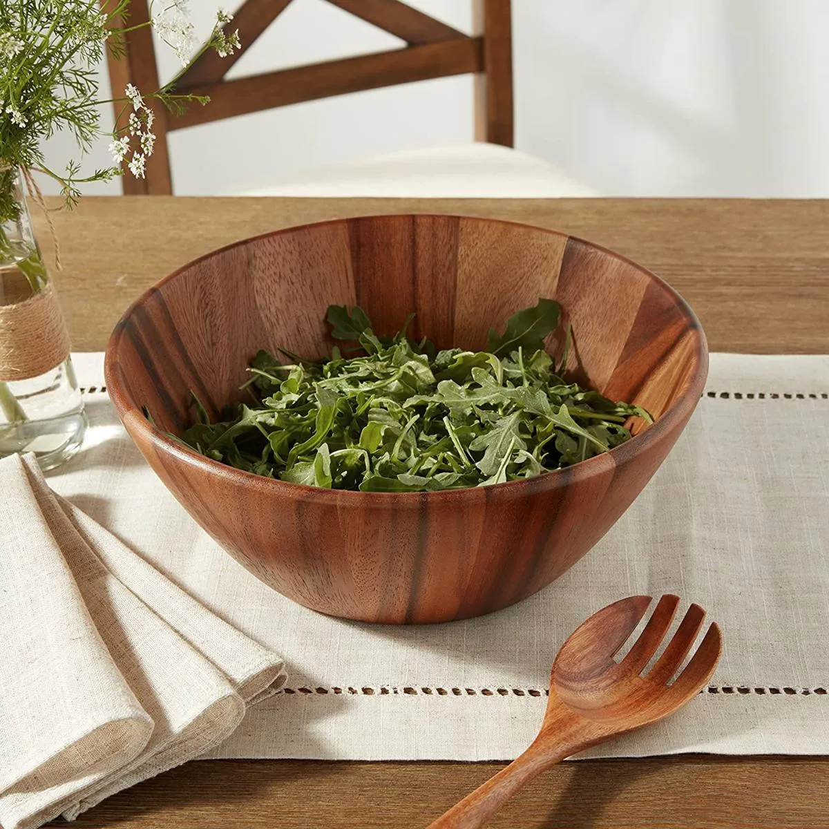 Acacia Wood Salad Bowls - Classic, Eco-Friendly, Customizable