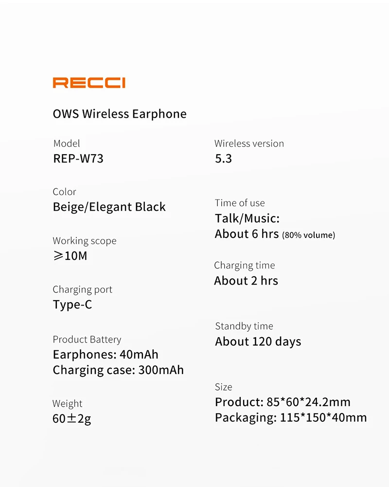 RECCI OWS Open Sport Ear Earphones - Wireless BT V5.3, IPX-4 Waterproof ...