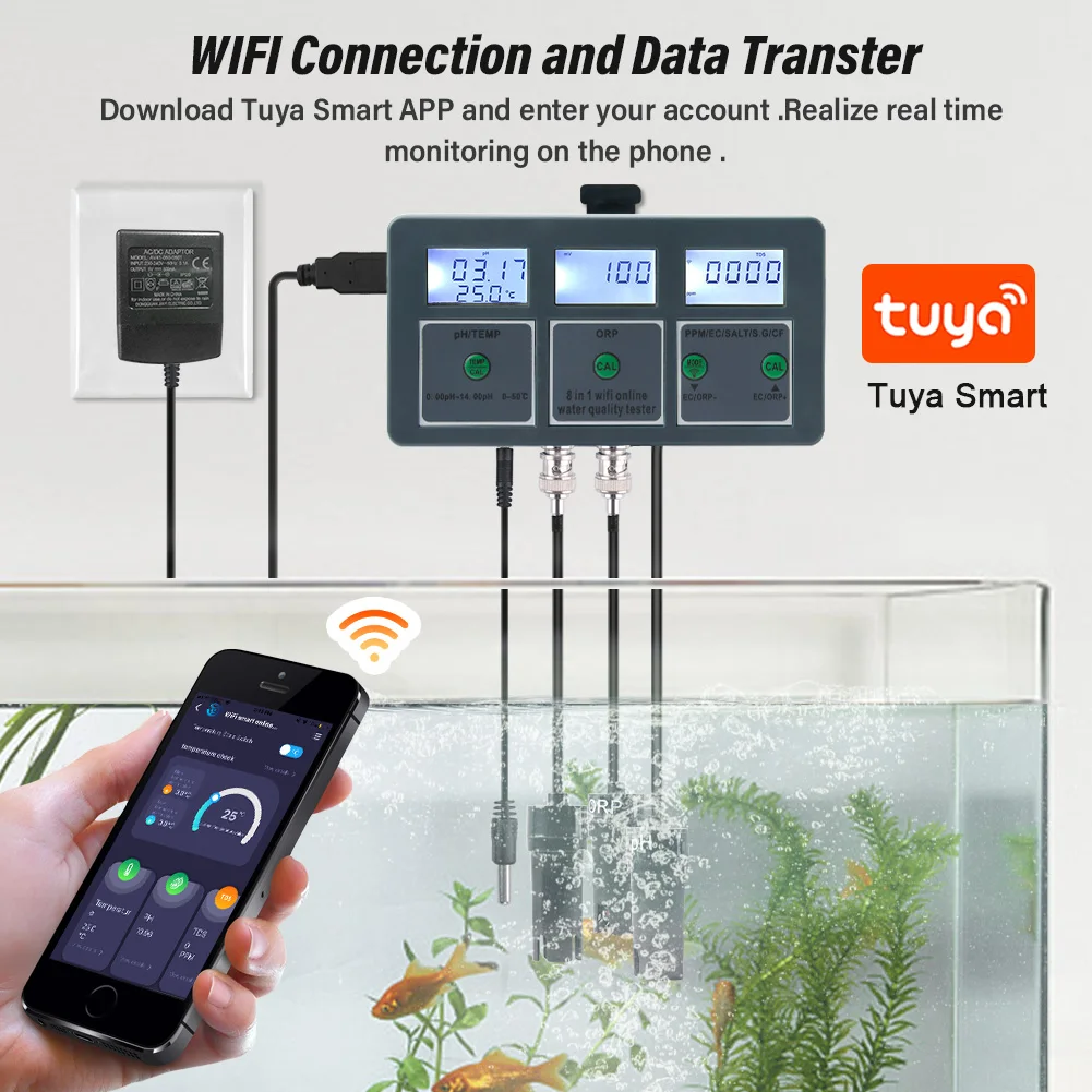 Tuya Wifi Online Water Quality Detector 8 IN1 with Data Logger