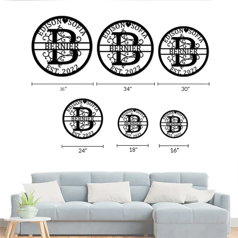 White Monogram Family Name Metal Signs For Outdoor Indoor Waterproof ...