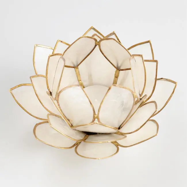 Shinta White Peach Colored Capiz Shell Lotus Flower Bulb Tealight ...