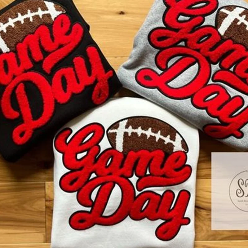 Custom Wholesale Game Day Sweatshirt Red Game Day Football Chenille ...