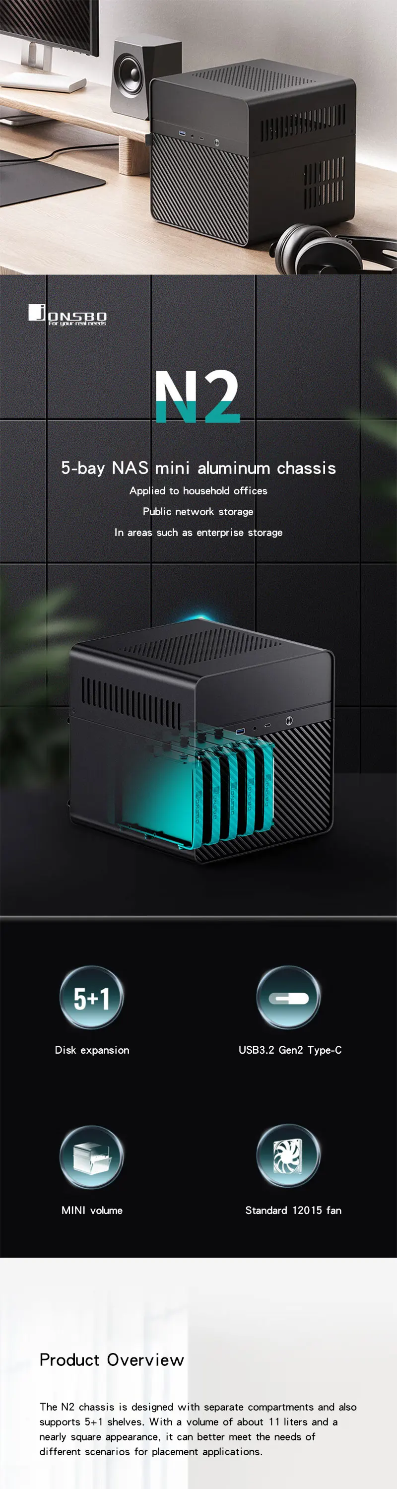 JONSBO N2 Aluminum Shell NAS Case - ITX Version Support