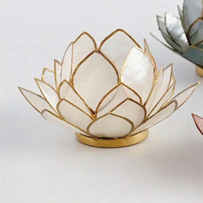 Shinta White Peach Colored Capiz Shell Lotus Flower Bulb Tealight ...