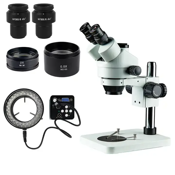 3.5X-270X Benchtop Stereo Microscope with Camera Metal Chrome Stand ...