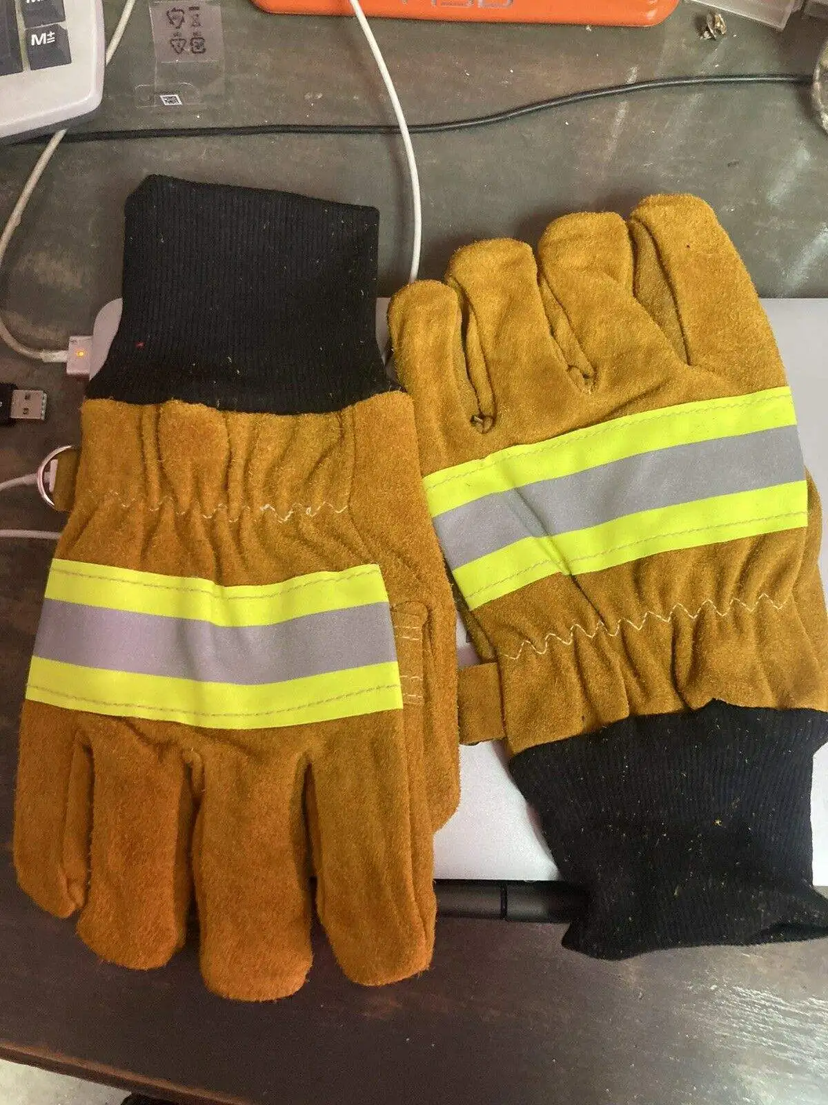 Leather Firefighting Gloves Reflective Strip Structural Fire Fighting ...