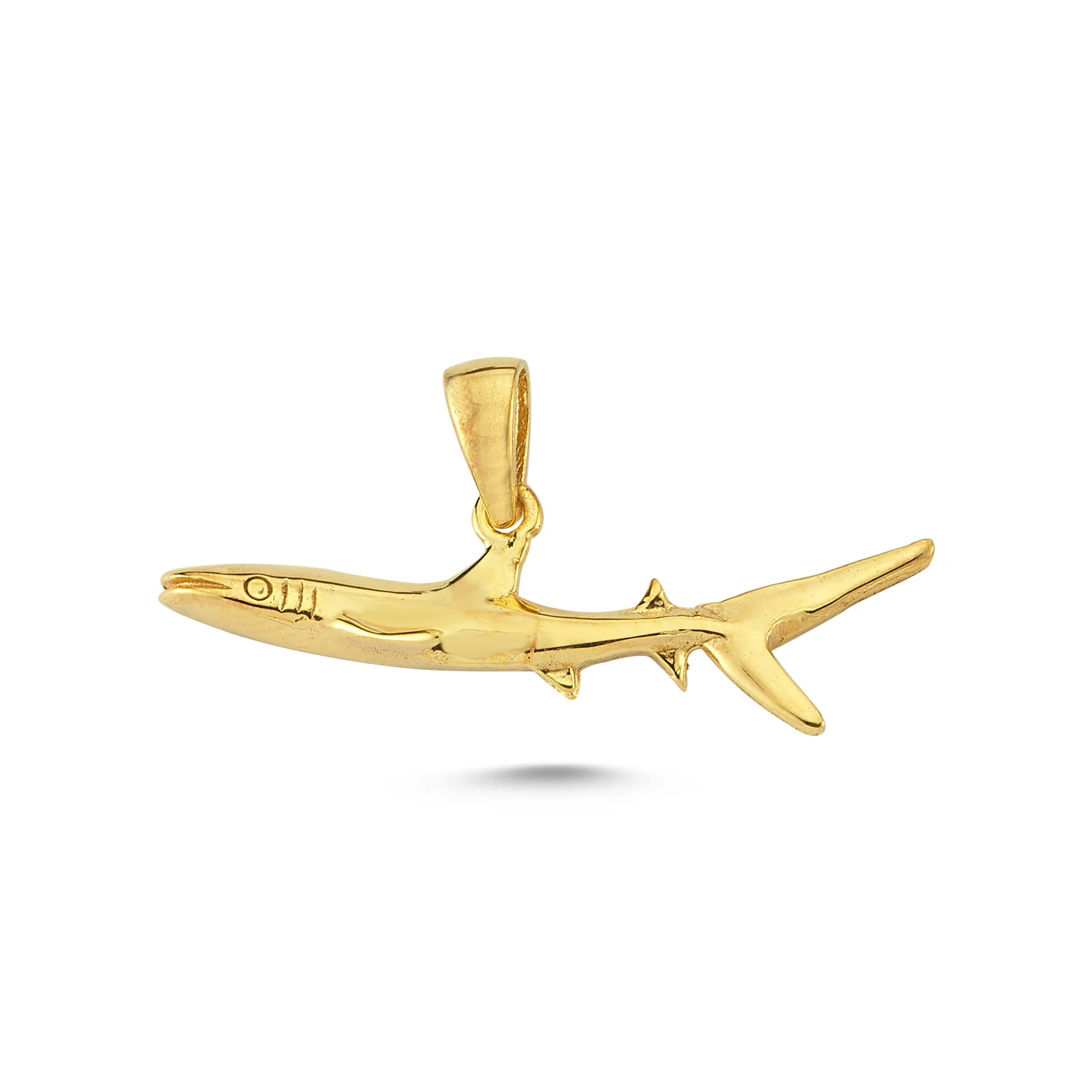 Shark Whale Tail Merlin Fish Charm Necklace 14k Gold
