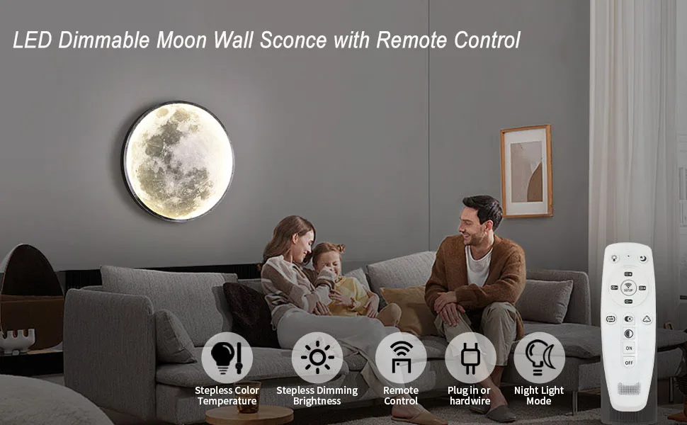 Dimmable LED Wall Light Moon - Round 3D Moon Lamp for Modern Bedroom ...