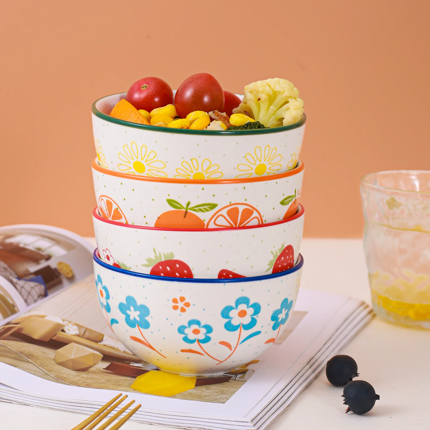 Japanese Style Ceramic Rice Bowls Porcelain Cereal Bowls,4.5 Inch Salad ...