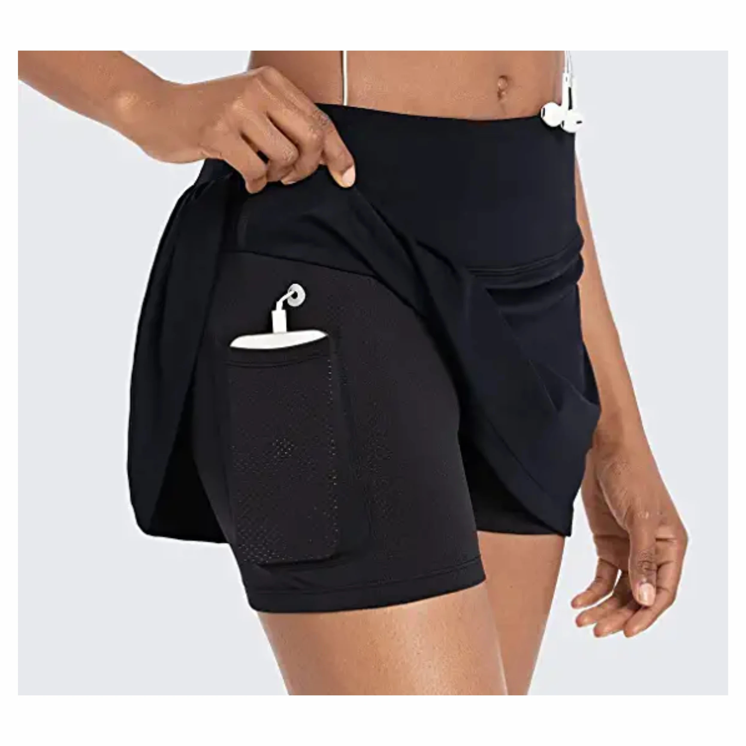 Women 2 In 1 V Shaped Cross Belt Sports Skirt With Inner Shorts For ...