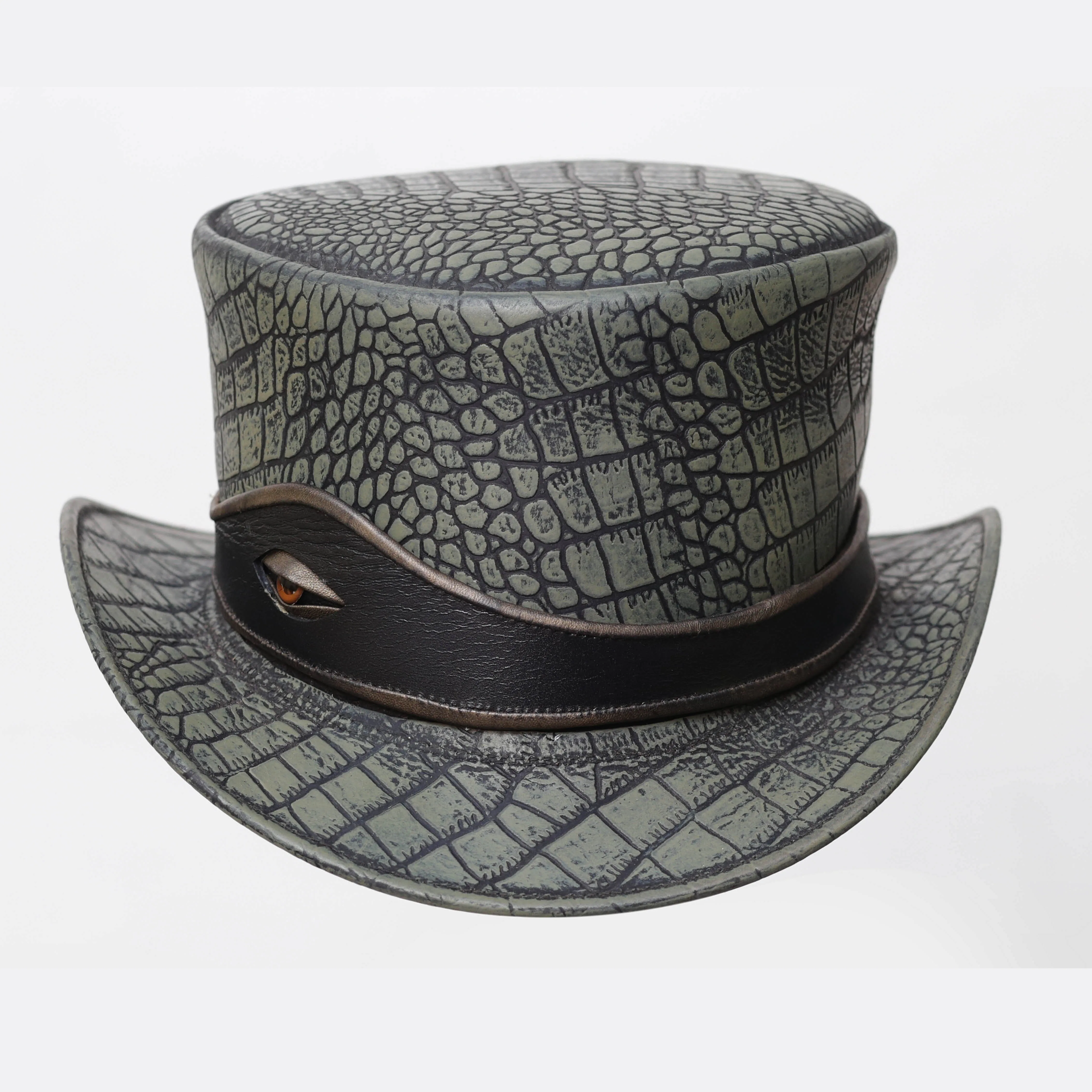 Leather Steampunk Deadman Biker Top Hat Crocodile Leather Eye Style Handmade Premium Leather Top ...