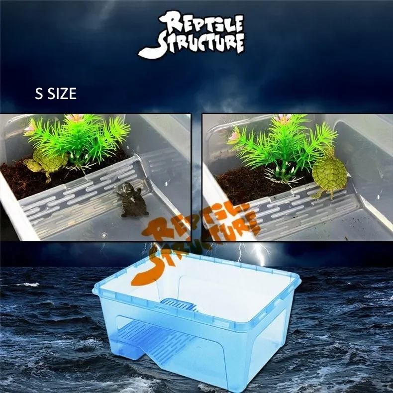 Transparent Aquarium Turtle Tank Pet Cage Tortoise Reptile Feeding Box ...