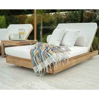 Villa Outdoor Sun Lounger Solid Wood Grade-a Pool Garden Lounge -yumy ...