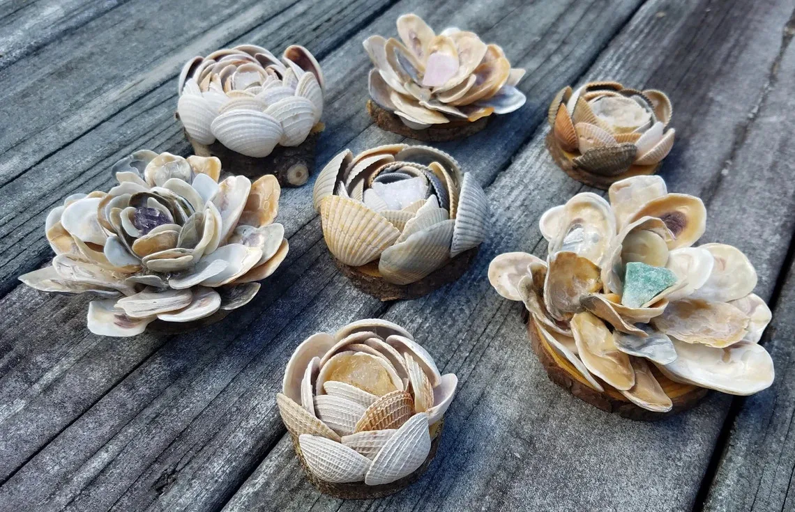 Handmade Seashell Crafts - Natural Flower Decorations