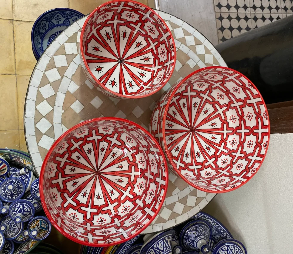 Moroccan Red and White Ceramic Salad Bowls Handmade and Hand Painted in ...