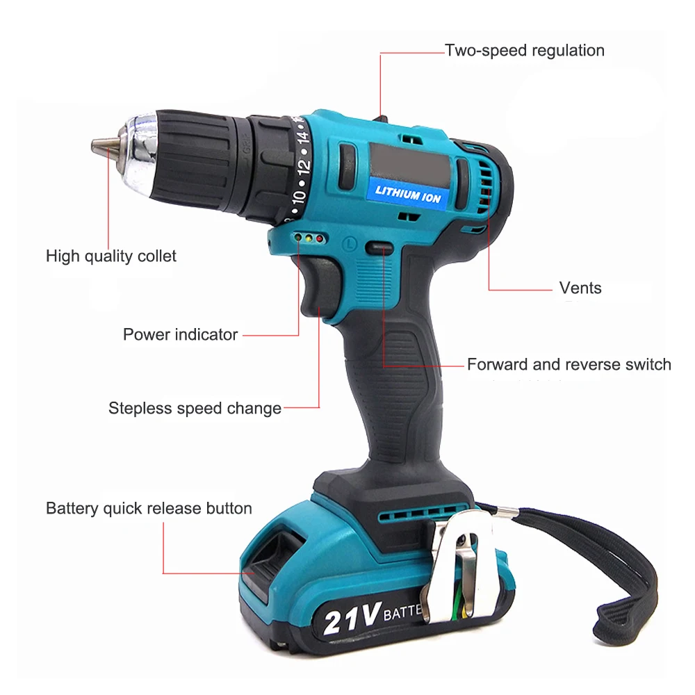 21v The Best Lithium Battery Cordless Electric Drill Power Drilling ...