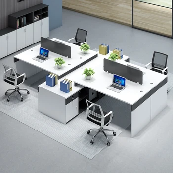 Modern 4 Person Workstation Office Partition 4 Person Cubicle ...
