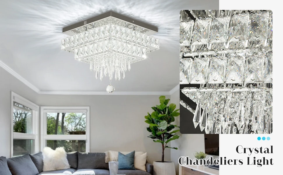 13'' Modern Led Chandelier Ceiling Light With Multilayer Crystal,Square ...