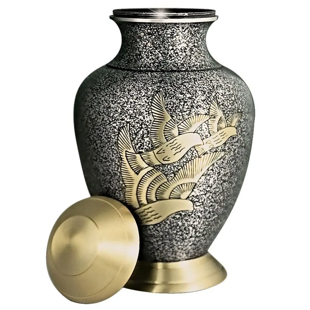 Traditional Designing Aluminum Cremation Urn Handmade Flower Designing ...