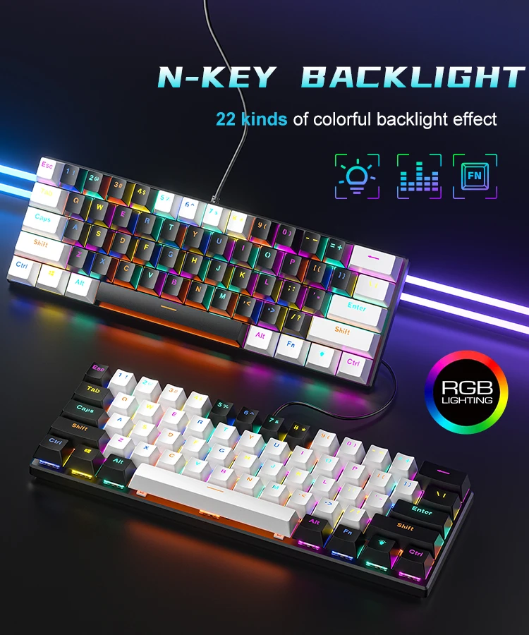 BD61S 61 Keys Wired Mechanical Keyboard - Hot-Swappable RGB for Gaming ...