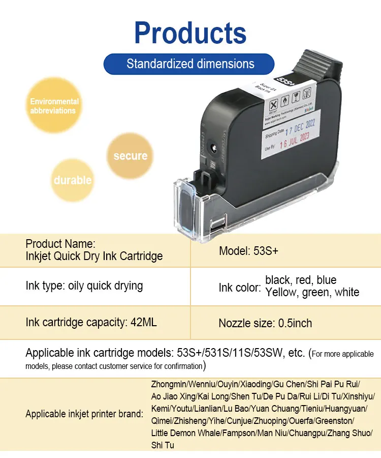 Half One Inch = Refillable 53S Ink Cartridge Ink Cartridge 42ml 12.7mm ...