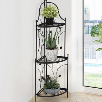 Foldable Corner Flower Stand Bookcase Shelf Metal Baker's Rack Wrought ...